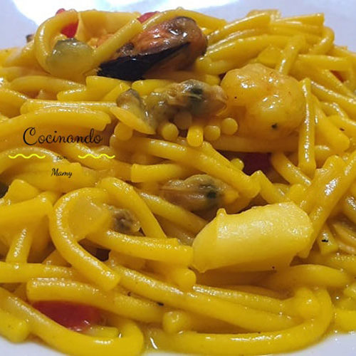Como hacer fideos con marisco - Cocinando con Mamy